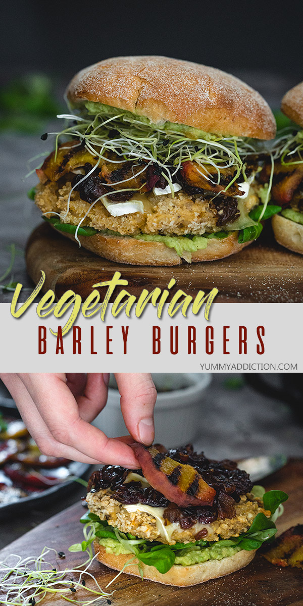 Vegetarian Barley Burgers - w/ Grilled Peaches, Brie, and Avocado Mash