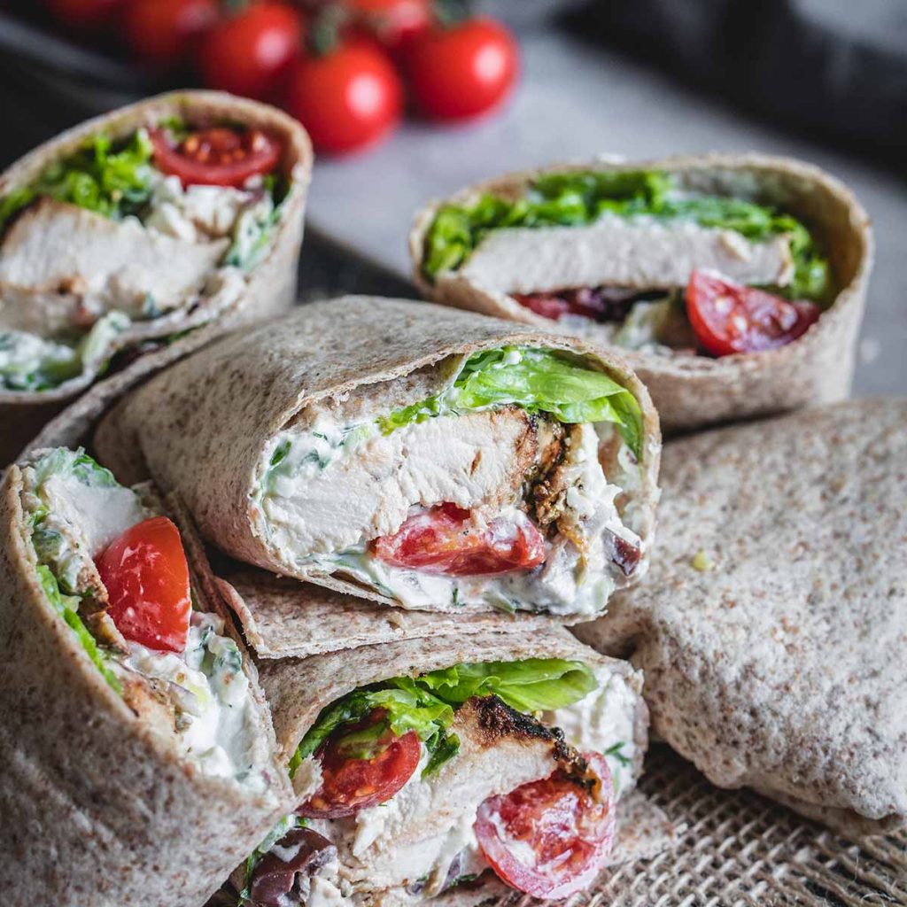 Healthy Chicken Wraps (Greek-Inspired) - w/ Homemade Tzatziki Sauce
