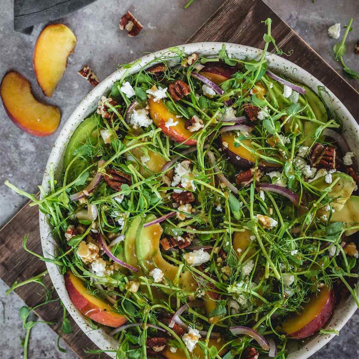 Microgreen Salad with Peaches & Avocado – Fresh, Light, and Healthy!