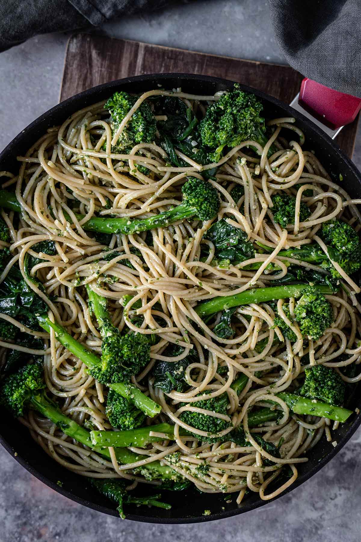 Broccolini Pasta with Arugula Pesto and Spinach