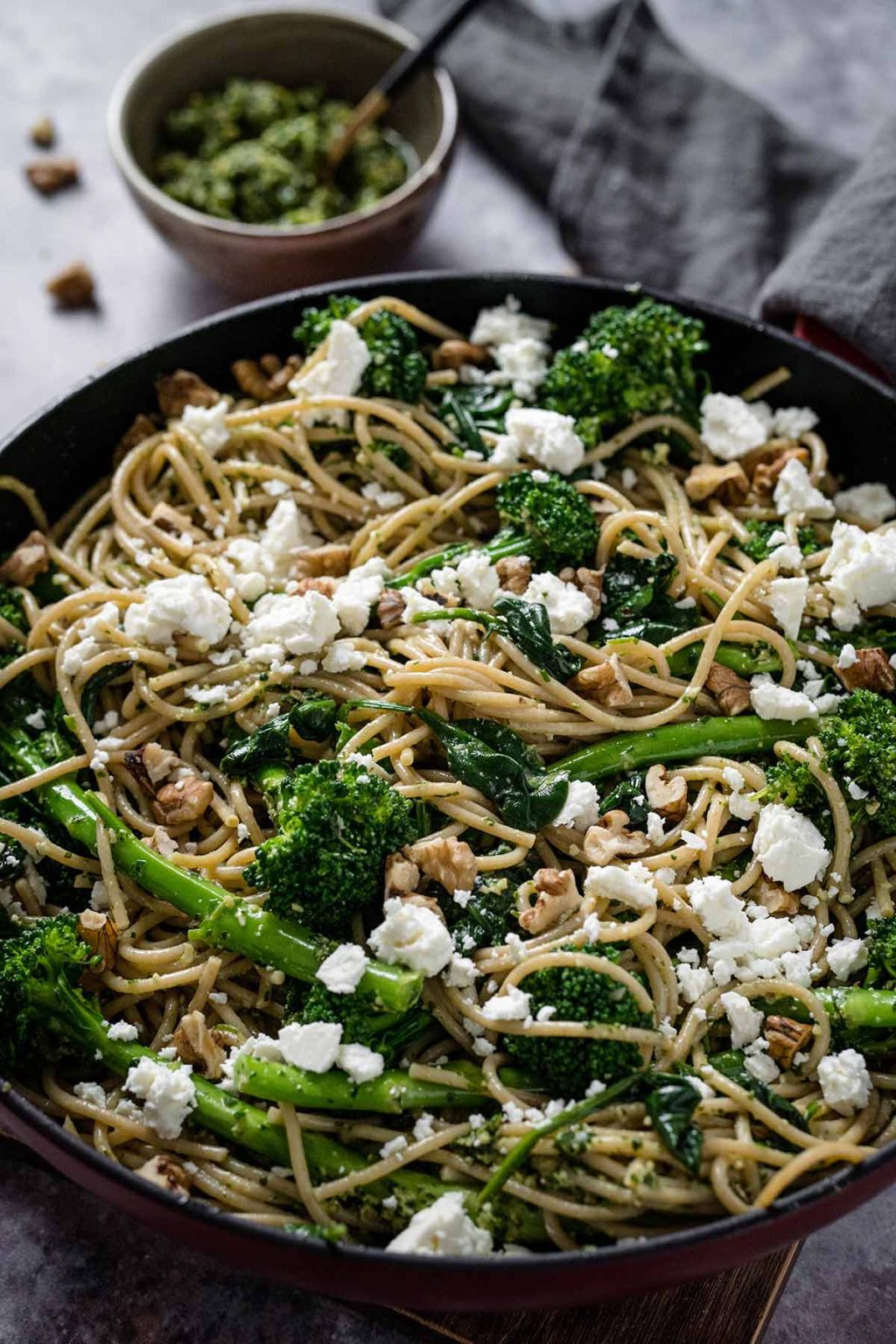 Broccolini Pasta with Arugula Pesto and Spinach